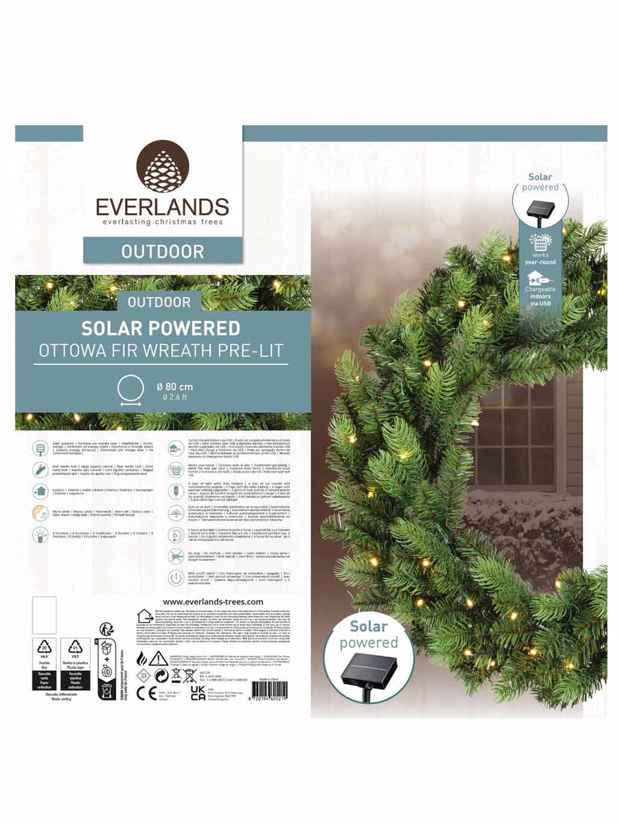 80cm Ottowa LED Solar Powered Outdoor Wreath – Seasons Christmas Outlet