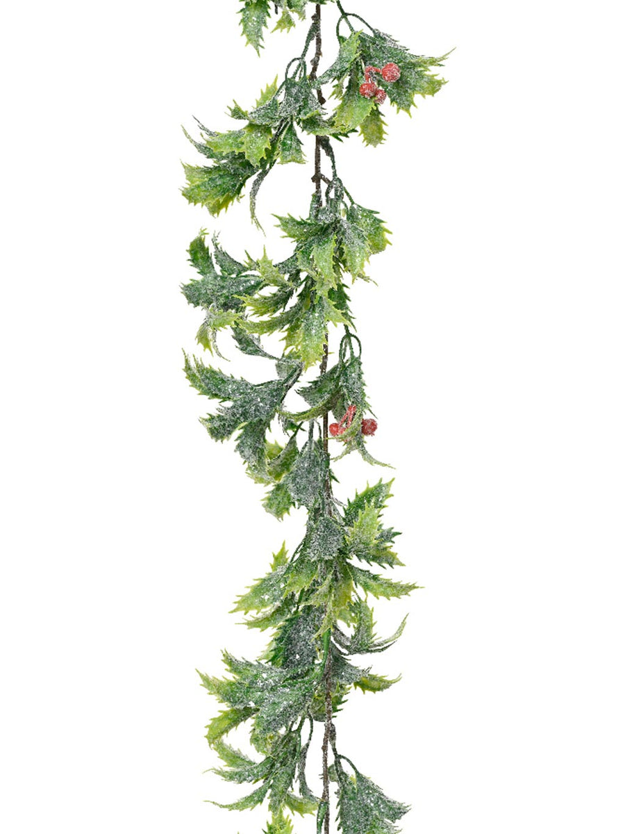 1.8M (6ft) Holly Leaf Garland PE with Sugar Finish & Berry – Seasons ...