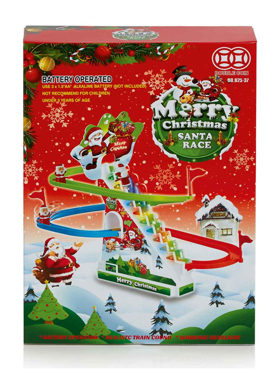 11pc Lit Musical Merry Xmas Santa Race Set – Seasons Christmas Outlet