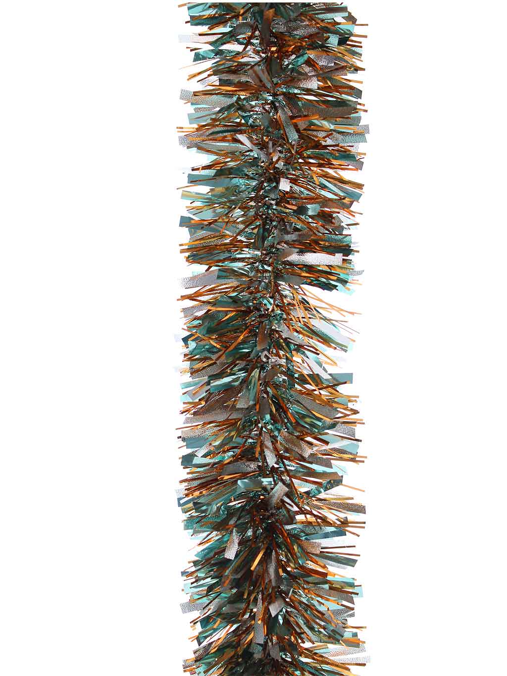 200cm x 10cm Silver/Teal/Copper Tricolour Tinsel – Seasons Christmas Outlet