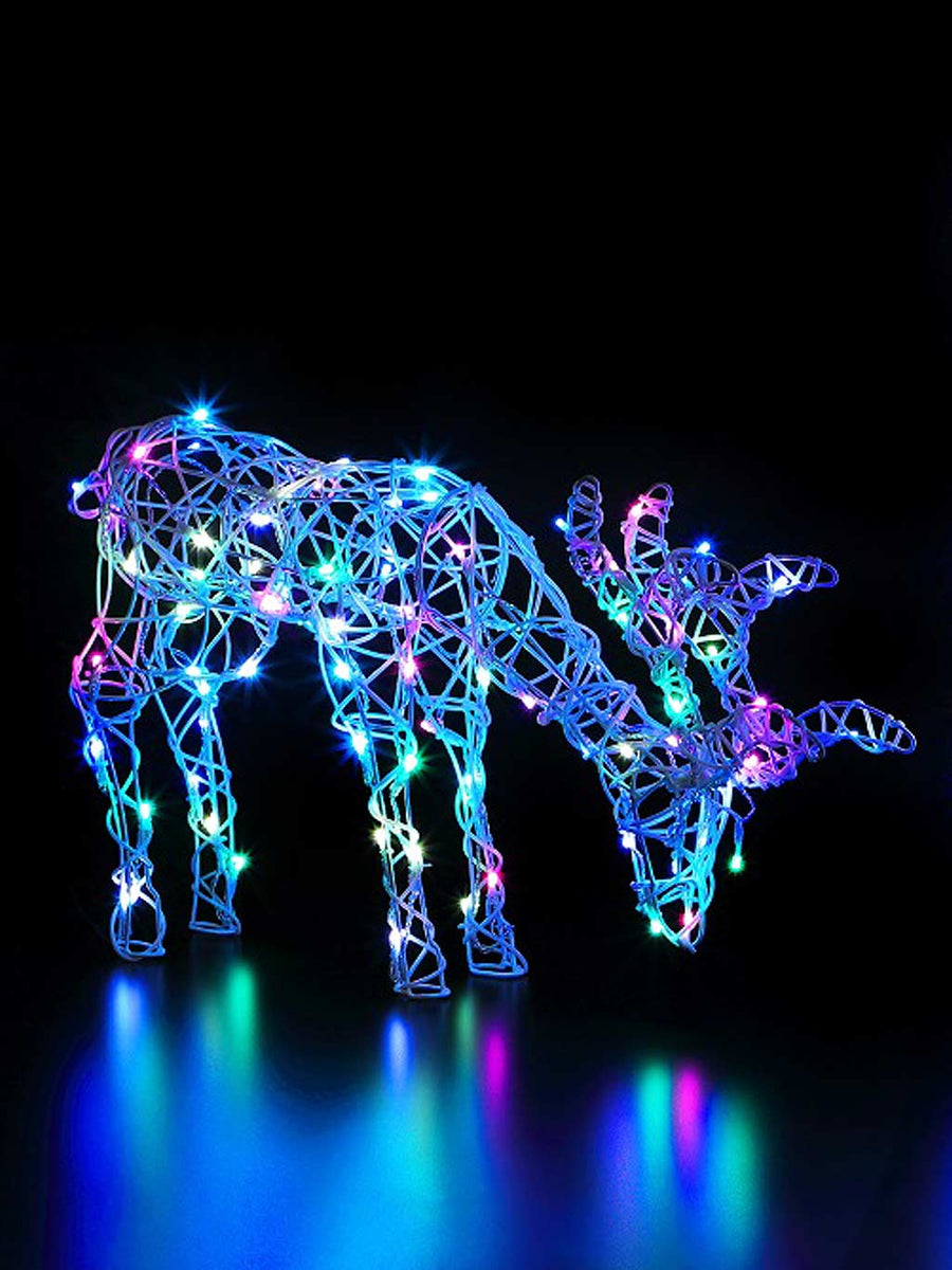 60cm Colour Changeable White Wicker Grazing Stag With Remote – Seasons ...