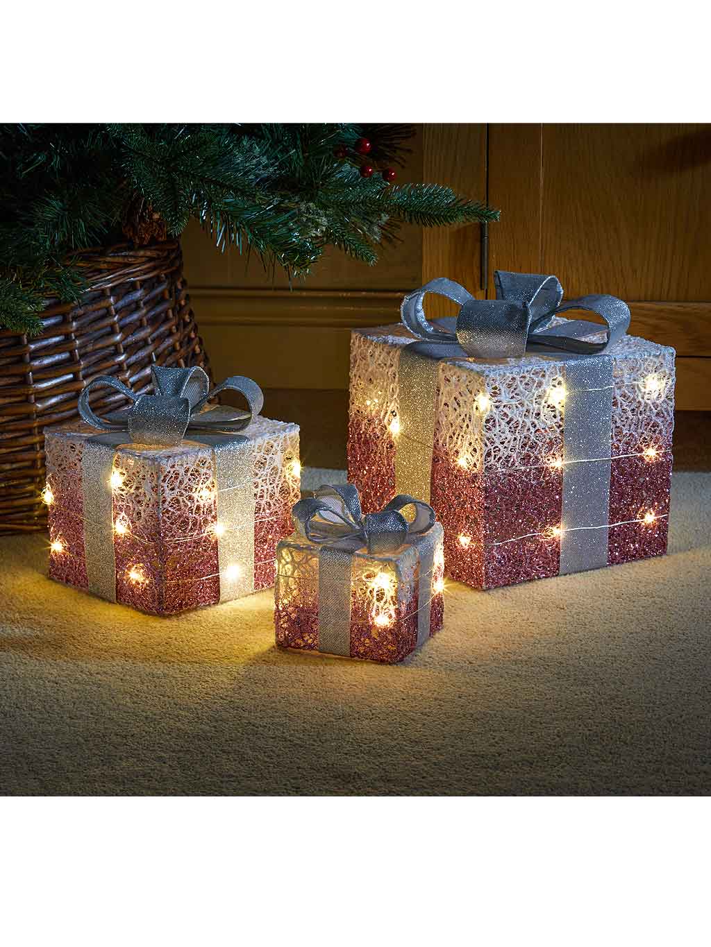 Set of 3 Sparkly Faux Gift Boxes – Seasons Christmas Outlet