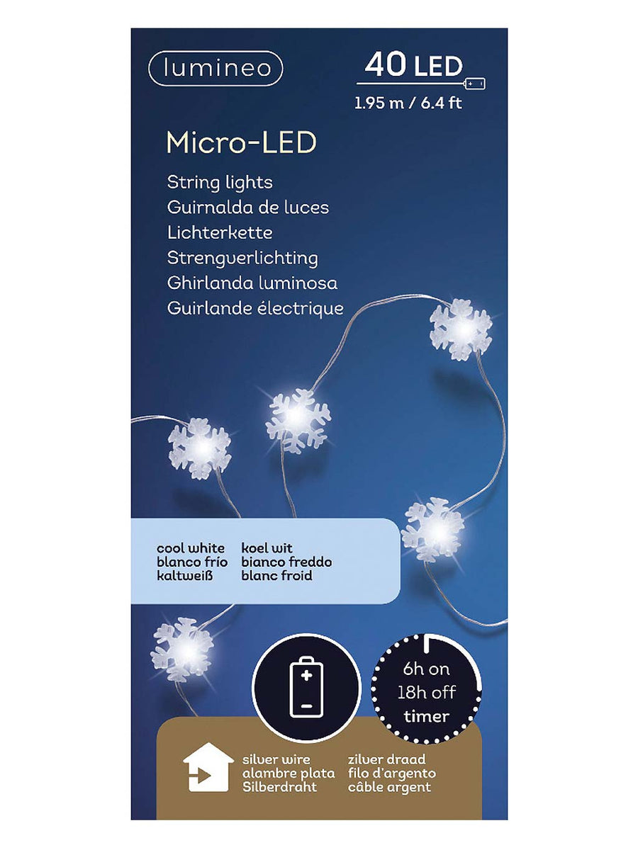 40 Static Micro LED Battery Operated Snowflake String Lights - White/S ...