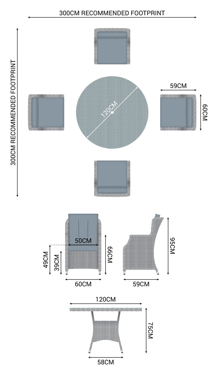 Thalia 4 Seat Dining Set with 1.2m Round Table - White Wash – Seasons ...